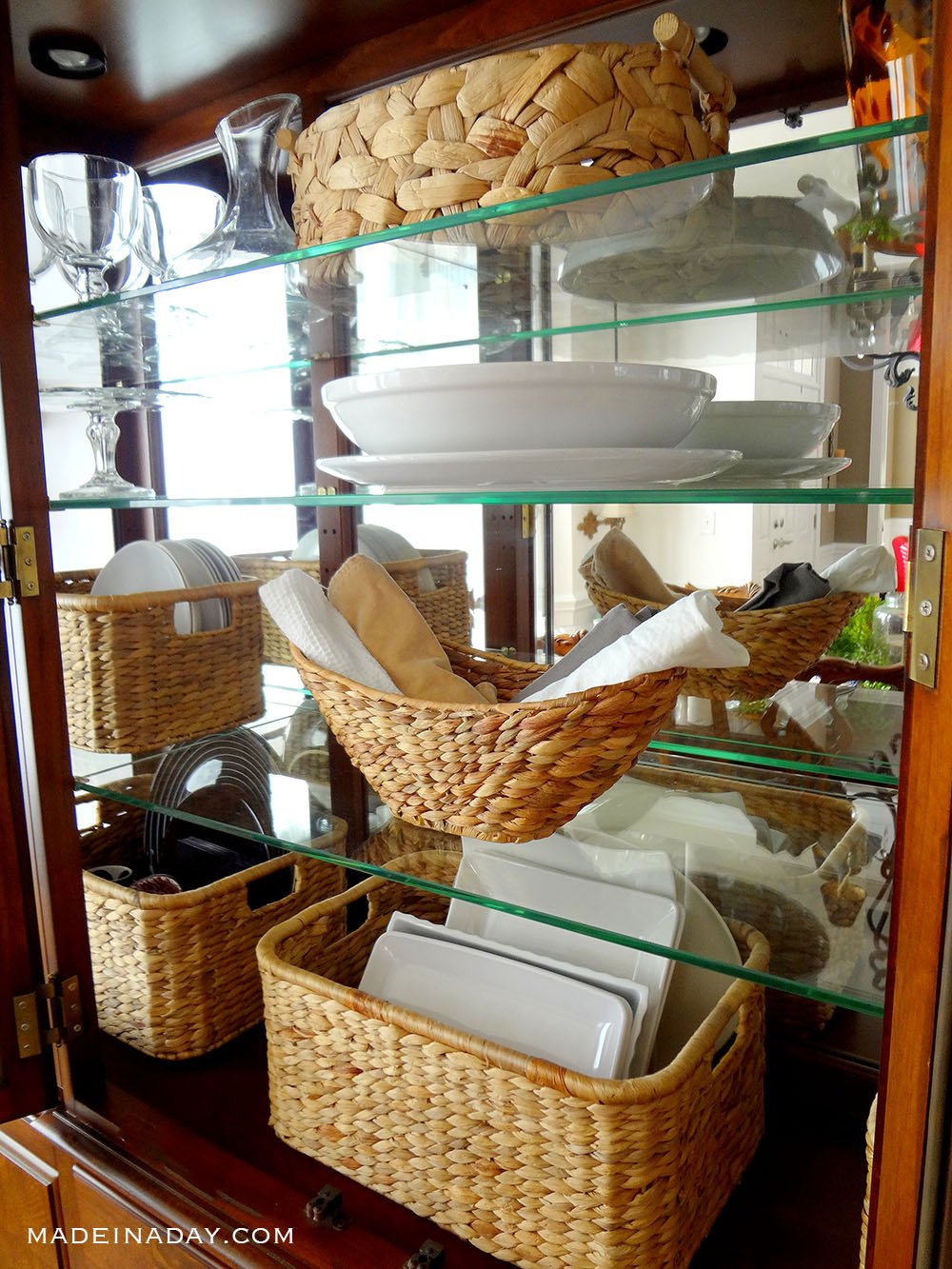 Design Hack! Display Dishes In China Cabinet With Baskets