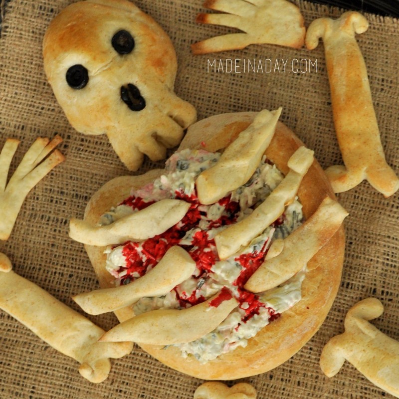 Horrifying Skeleton Bread And Breadsticks Appetizer