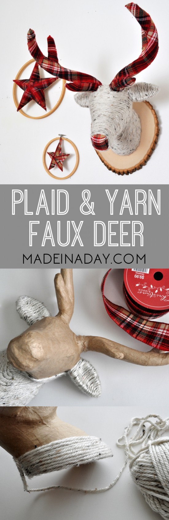 Festive Plaid And Yarn Faux Deer Head | Made In A Day