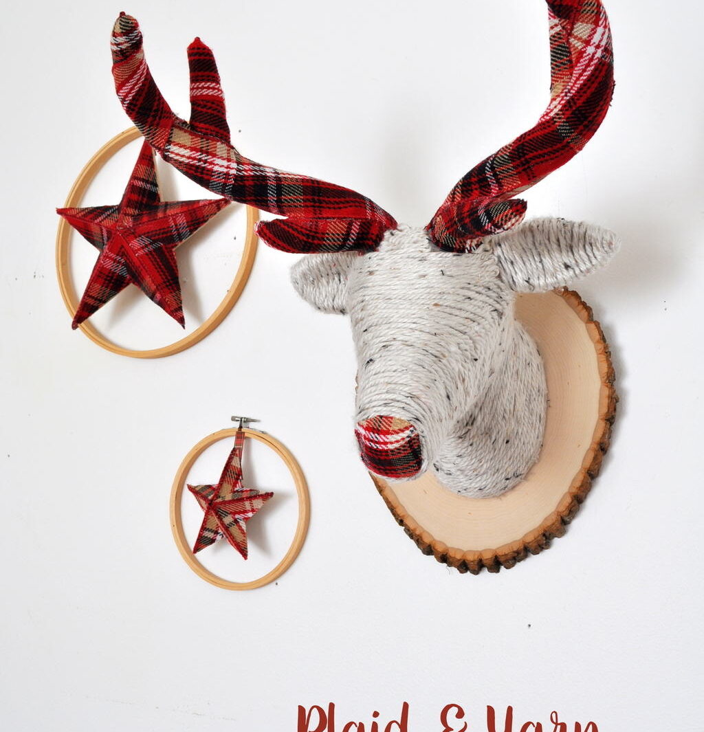 Festive Plaid And Yarn Faux Deer Head | Made In A Day