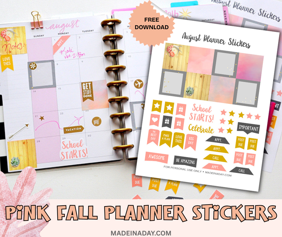 Printable Pink Fall Planner Stickers