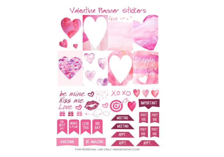 Watercolor Valentine Printable Planner Stickers | Made In A Day