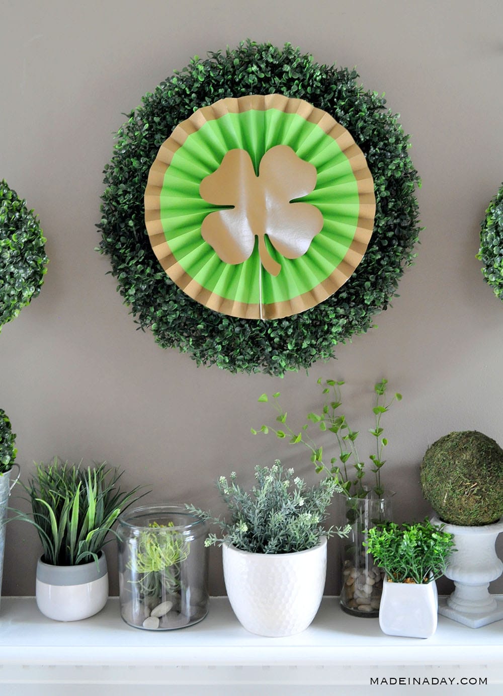 DIY Boxwood Topiary For St Patricks Day Mantle