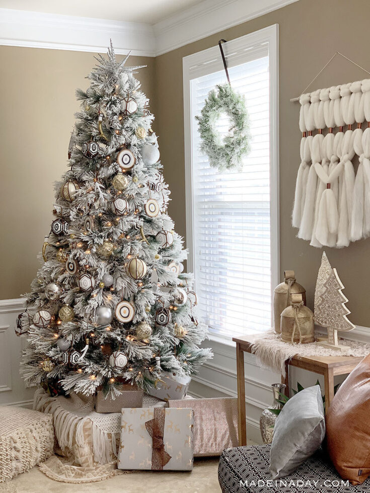 Snowy Eclectic Bohemian Style Christmas Tree