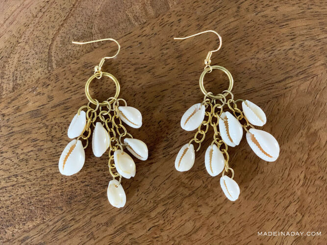 DIY Dangle Cowrie Shell Earrings