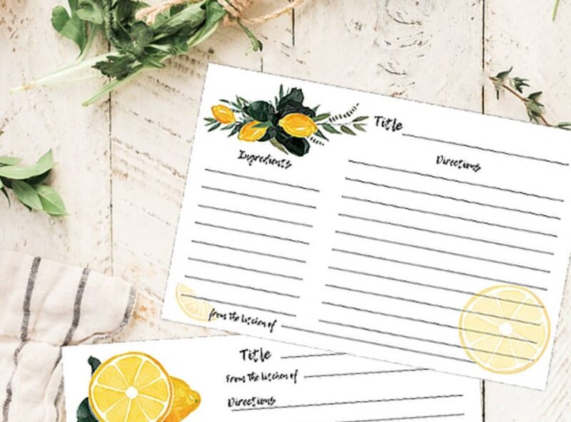 Spring Floral Recipe Card Template Free Editable PDF's