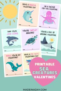 Sea Creature Valentines Cards Set