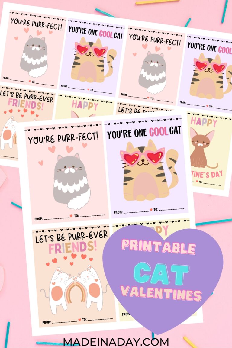 Printable Valentines Cat Cards For Kids