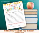 Thank You Teacher Printable Card Fill-in
