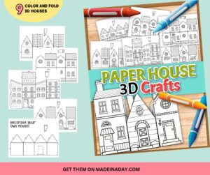 3D Paper House Craft Coloring Pages