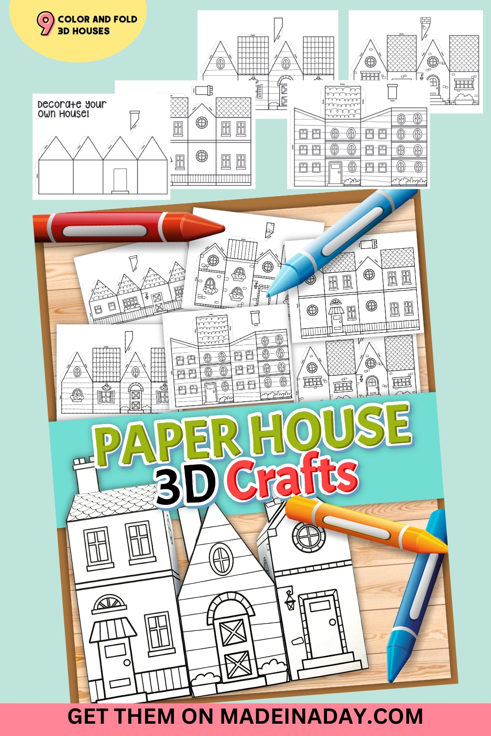 3D Paper House Craft Coloring Pages