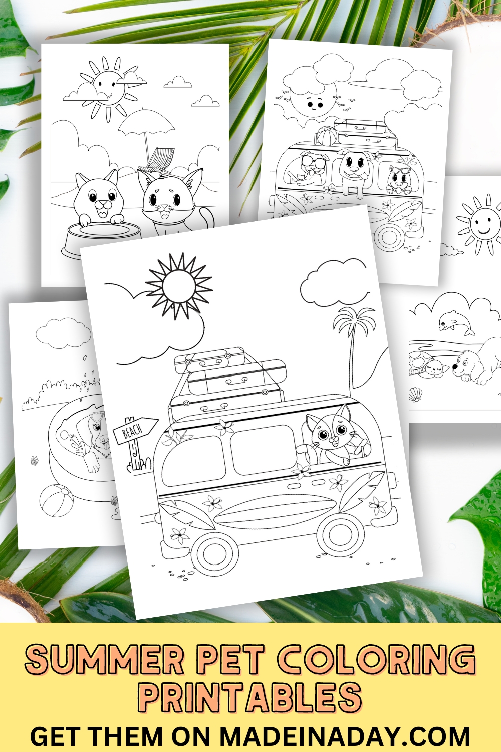 Summer Cat And Dog Coloring Pages