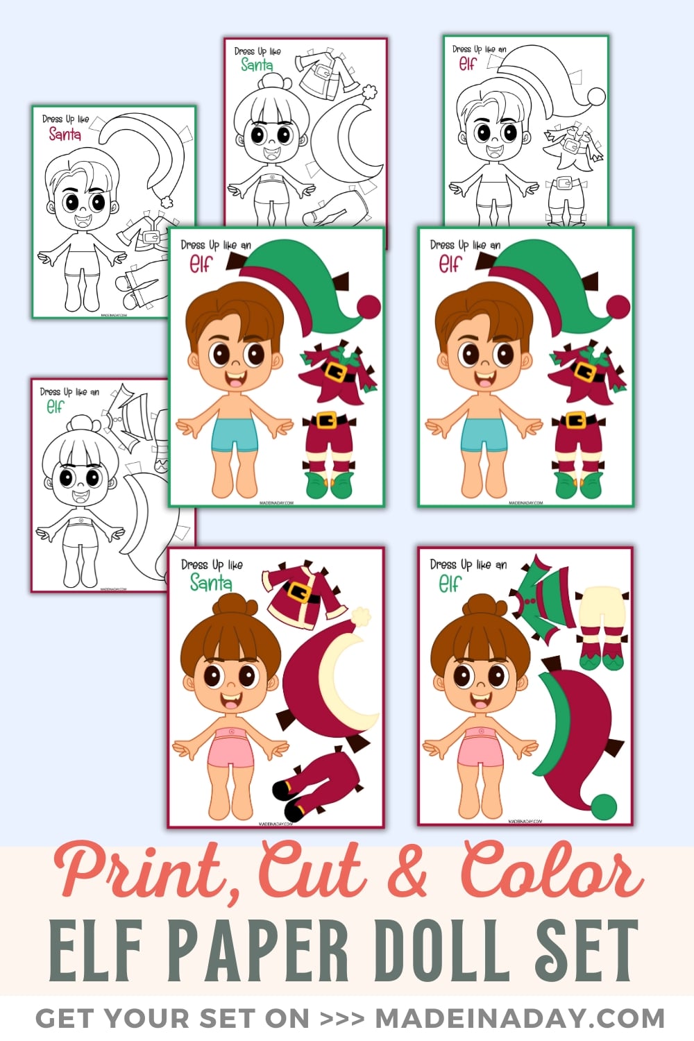 Christmas Elf Printable Paper Doll Set
