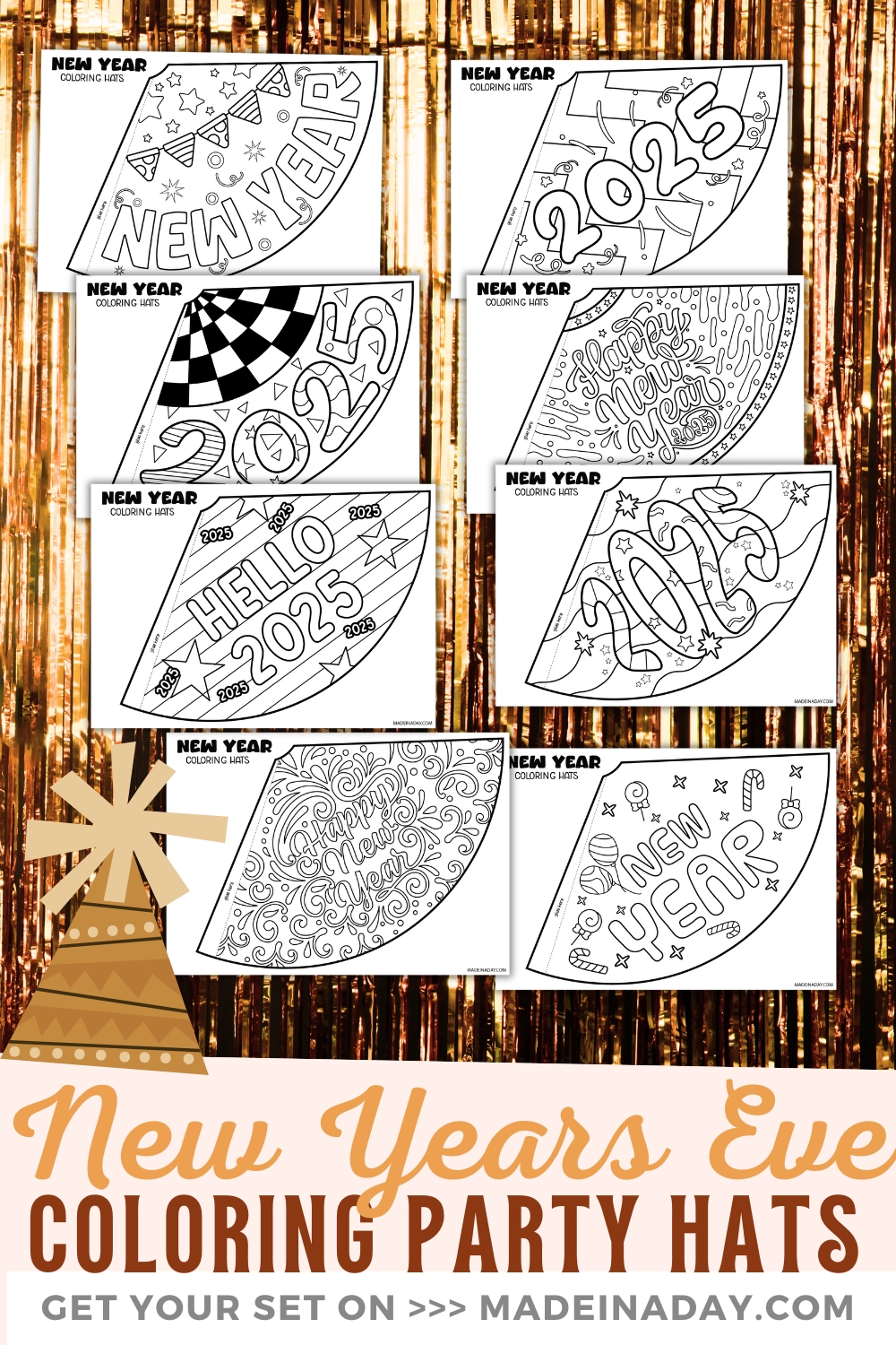 2025 Printable New Years Party Hats