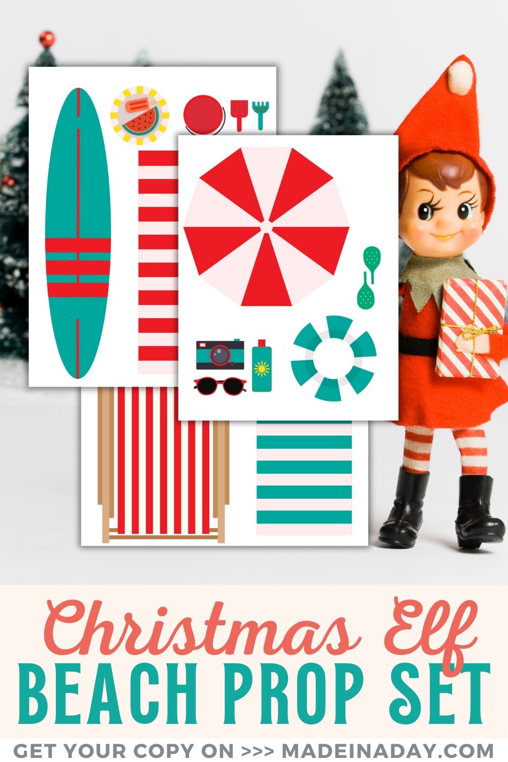 Christmas Elf Printable Prop Beach Scene