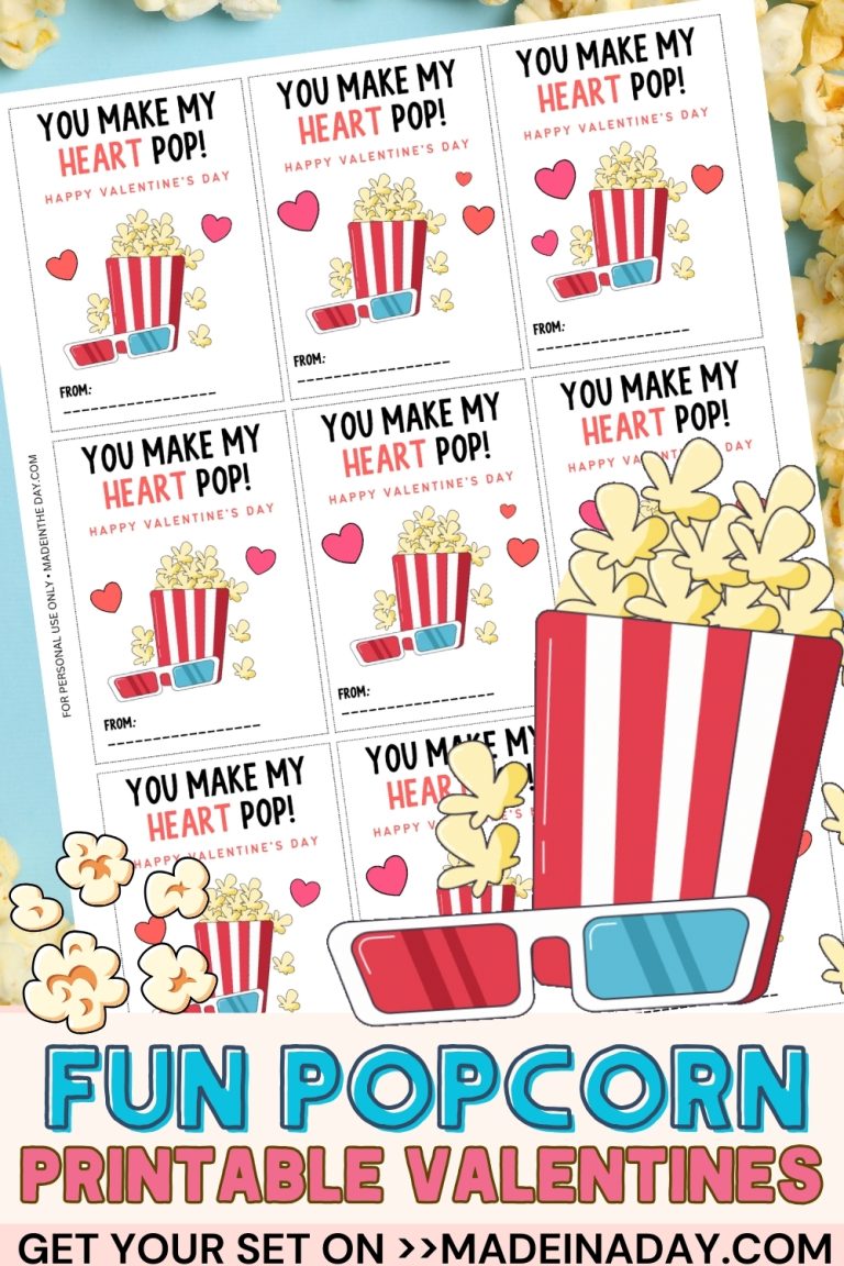 Printable Valentine Popcorn Card Set