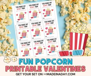 Printable Valentine Popcorn Card Set