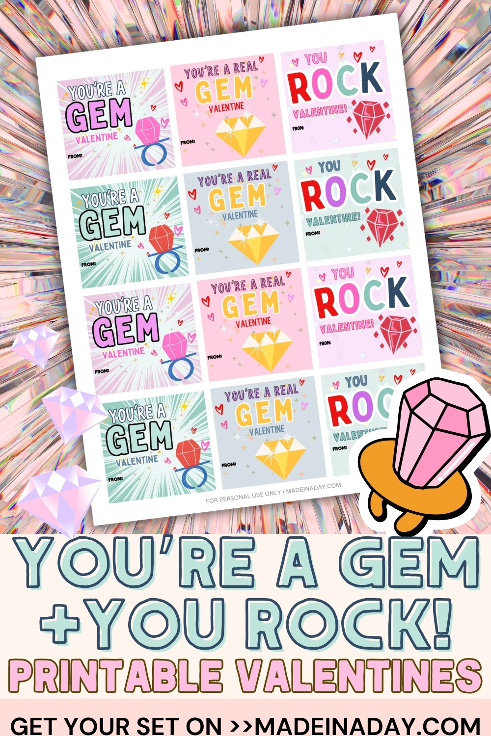 You Are A Gem Printable Valentine Cards