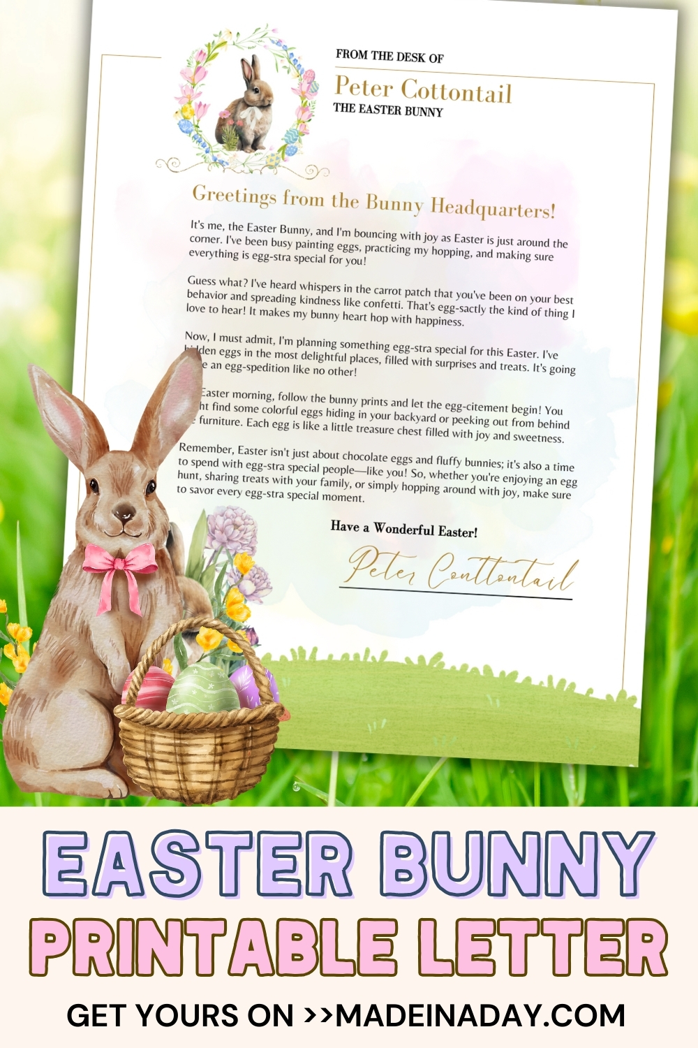 Printable Easter Bunny Letter