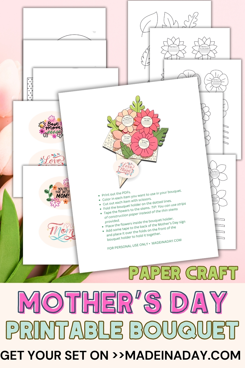 Printable Mothers Day Bouquet Craft