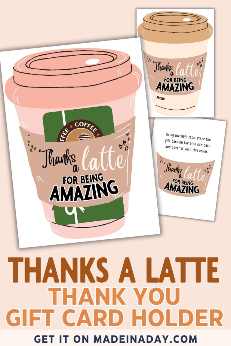 Thanks A Latte Printable Gift Card Holder
