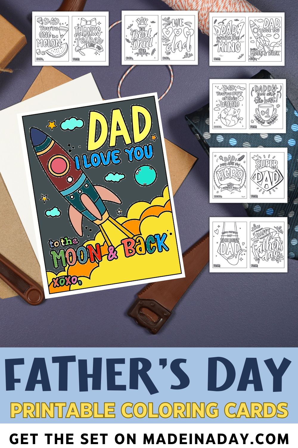 Coloring Fathers Day Card Set