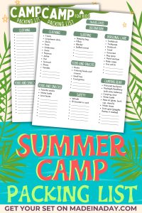 Printable Kids Summer Camp Packing List