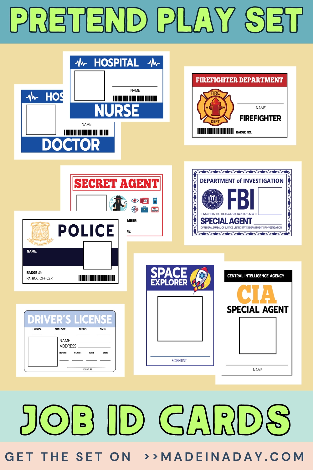 Job ID Card Pretend Play Set