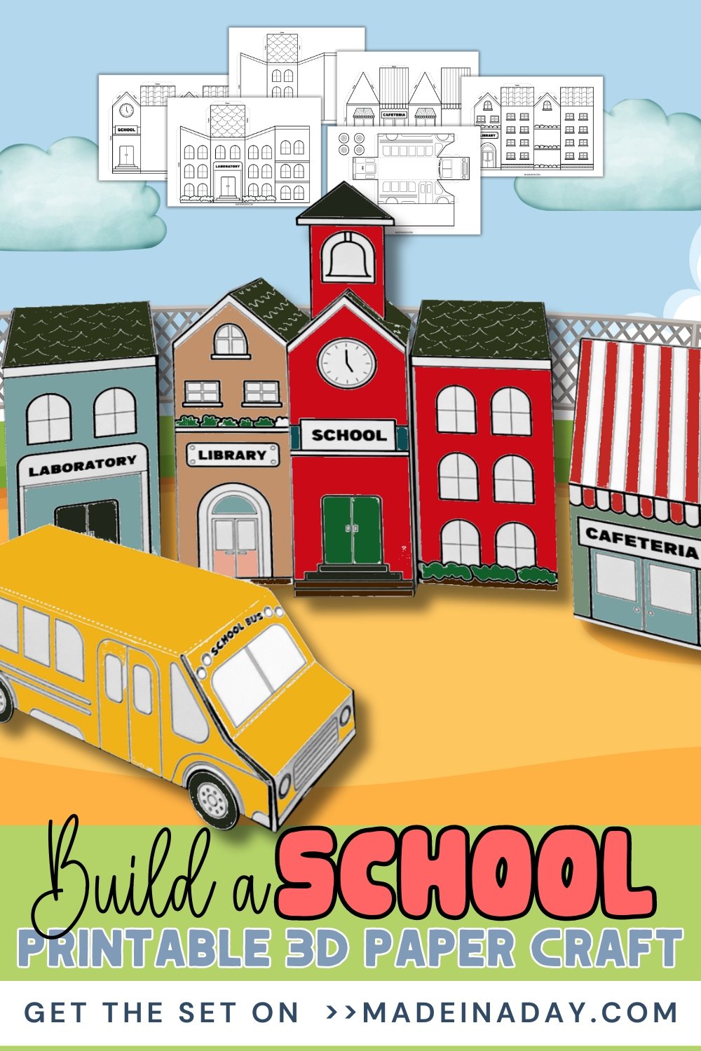 Printable 3D School Paper Craft Design