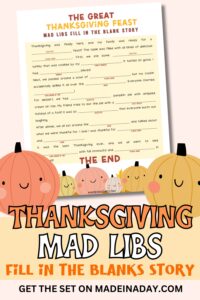 Thanksgiving Fill In The Blanks Story