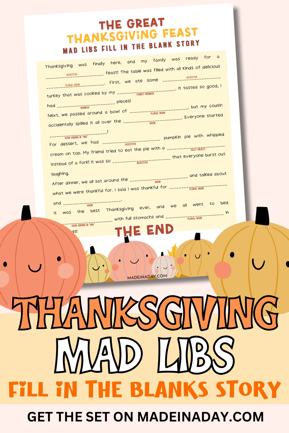 Thanksgiving Fill In The Blanks Story
