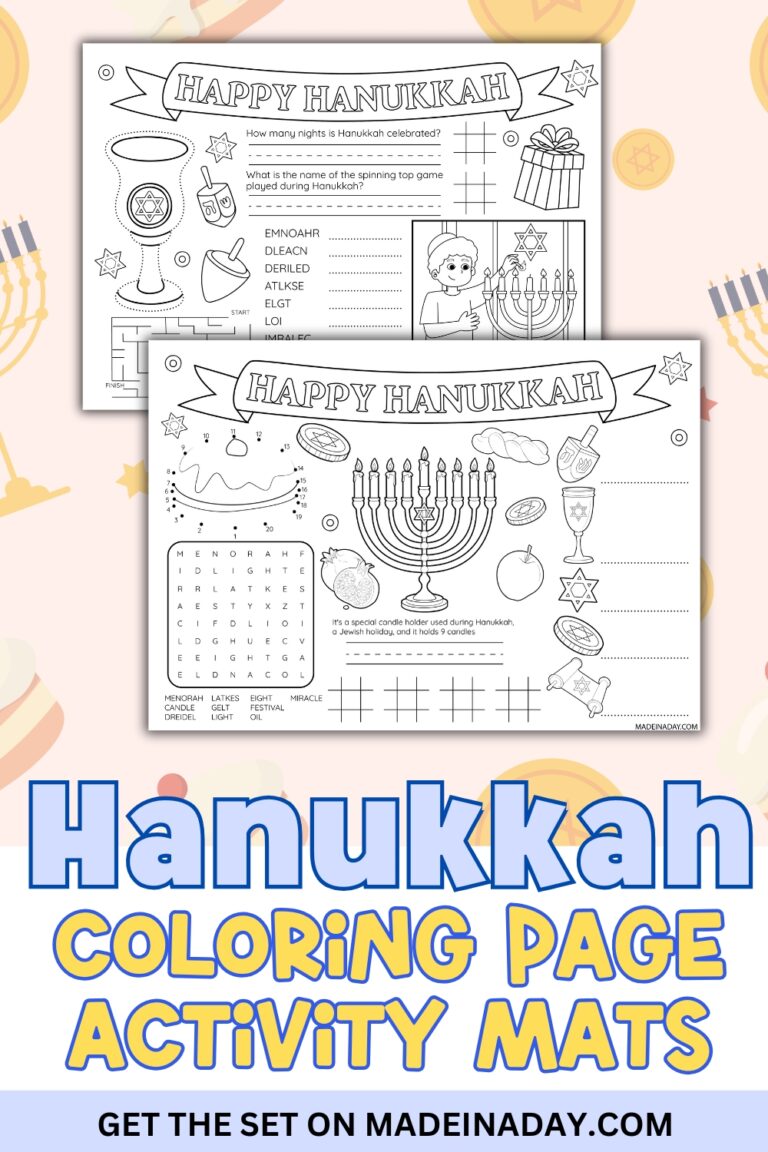 Hanukkah Coloring Pages Placemat Set