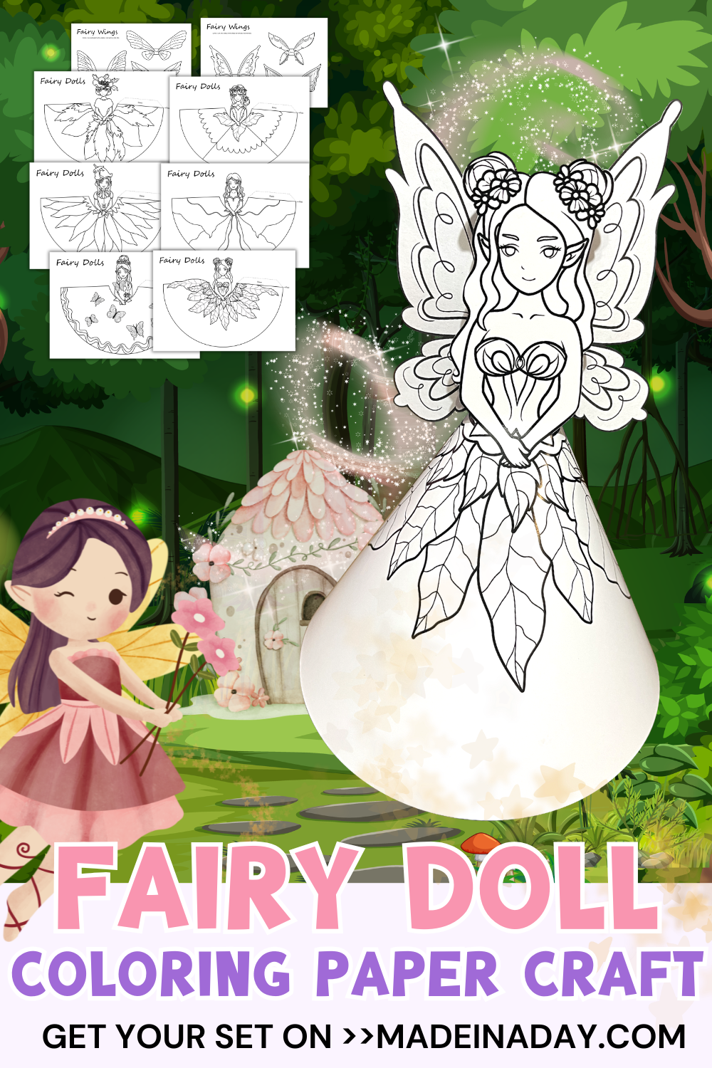 Fairy Doll Coloring Paper Craft