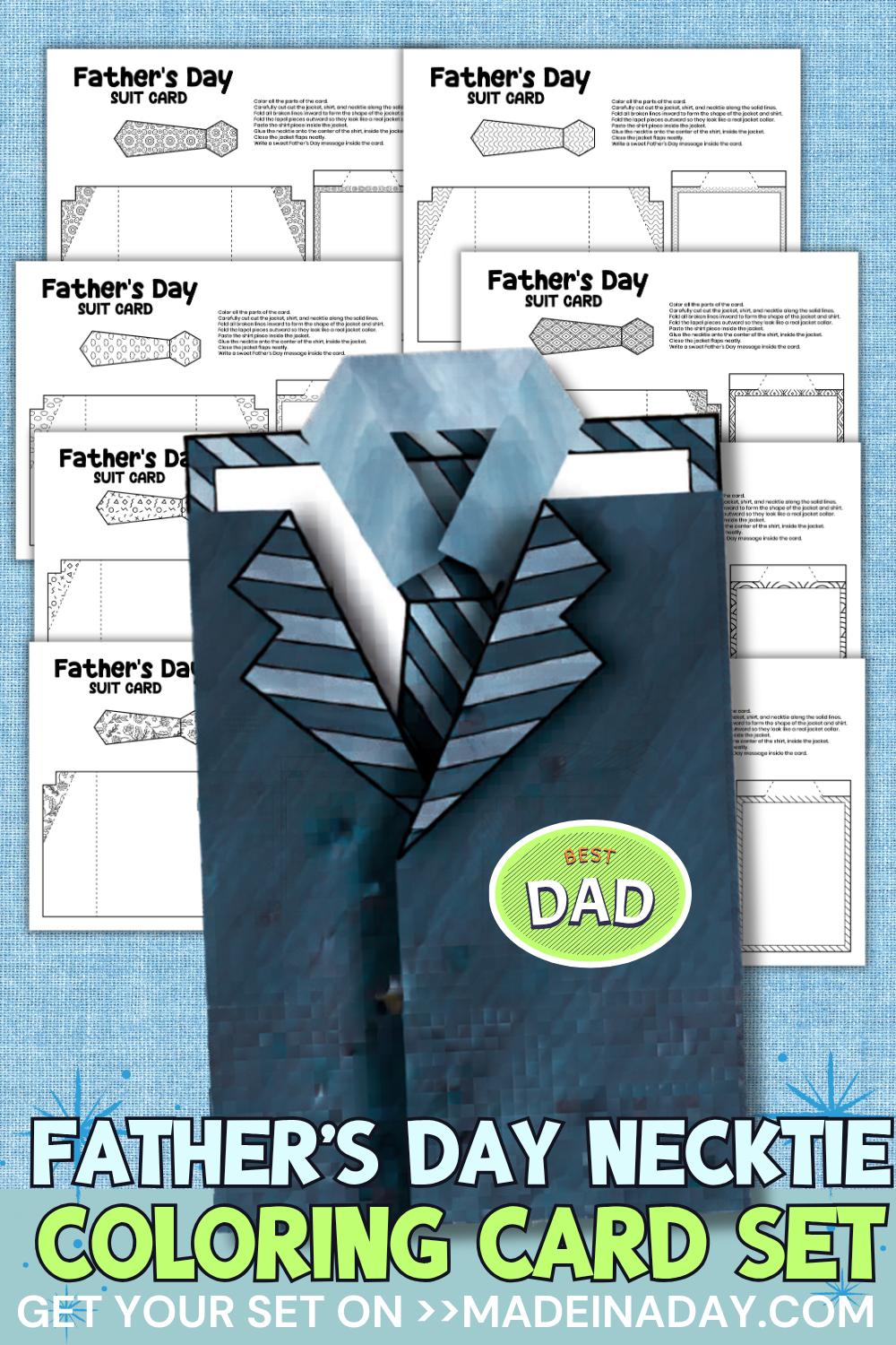Fathers Day Necktie Coloring Card Set